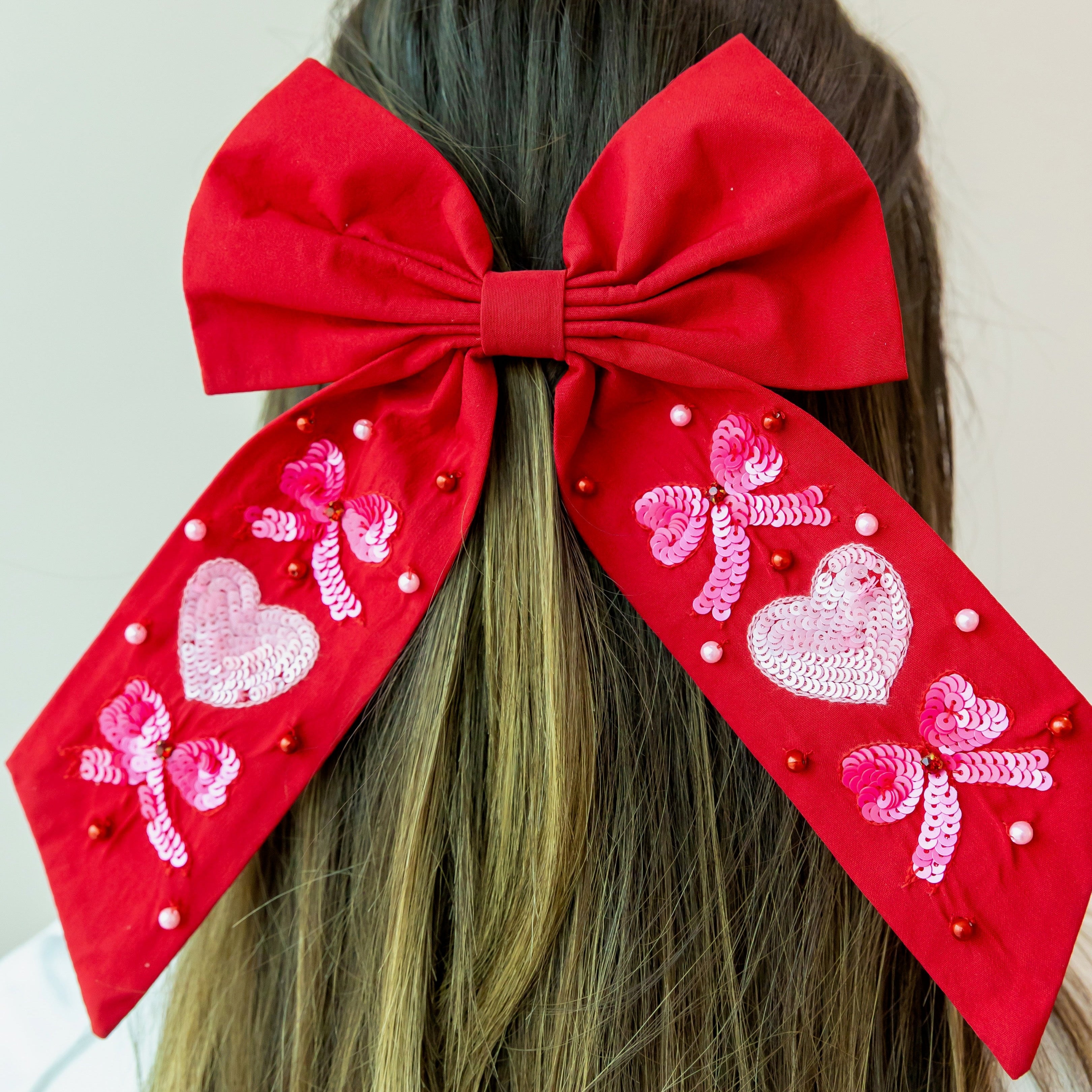 Red with Pink Heart Bow Hair Clip – Golden Thread, Inc.