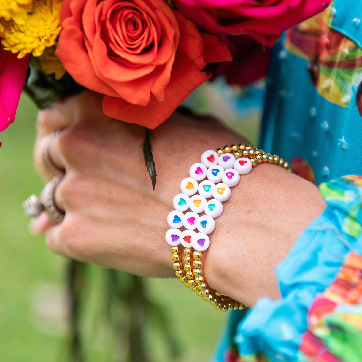 Rainbow + Hearts + LOVE Bracelet Set – Golden Thread, Inc.